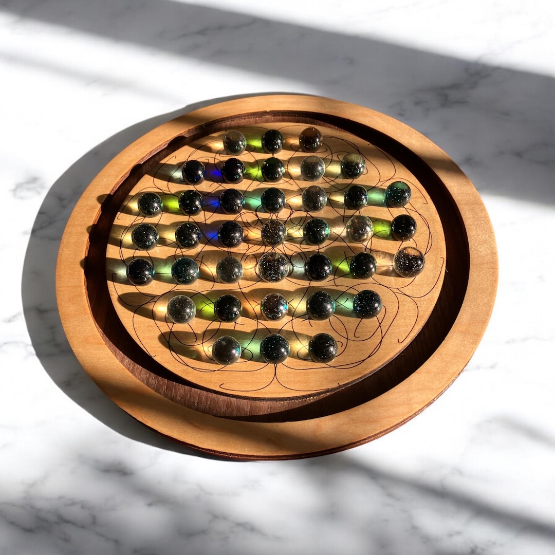 Marble Solitaire Wooden Board Game – Classic One Player Strategy Gift ...