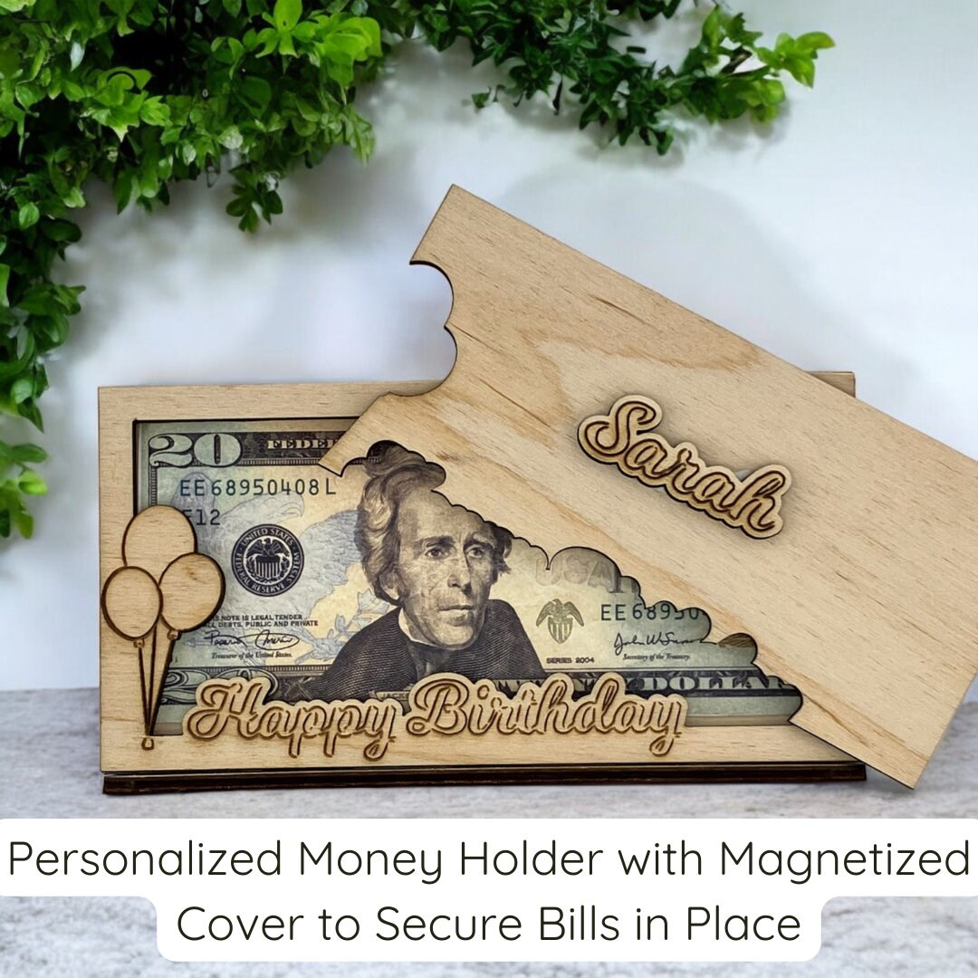 Personalized Birthday Money Holder, Laser Engraved Wood Gift With ...