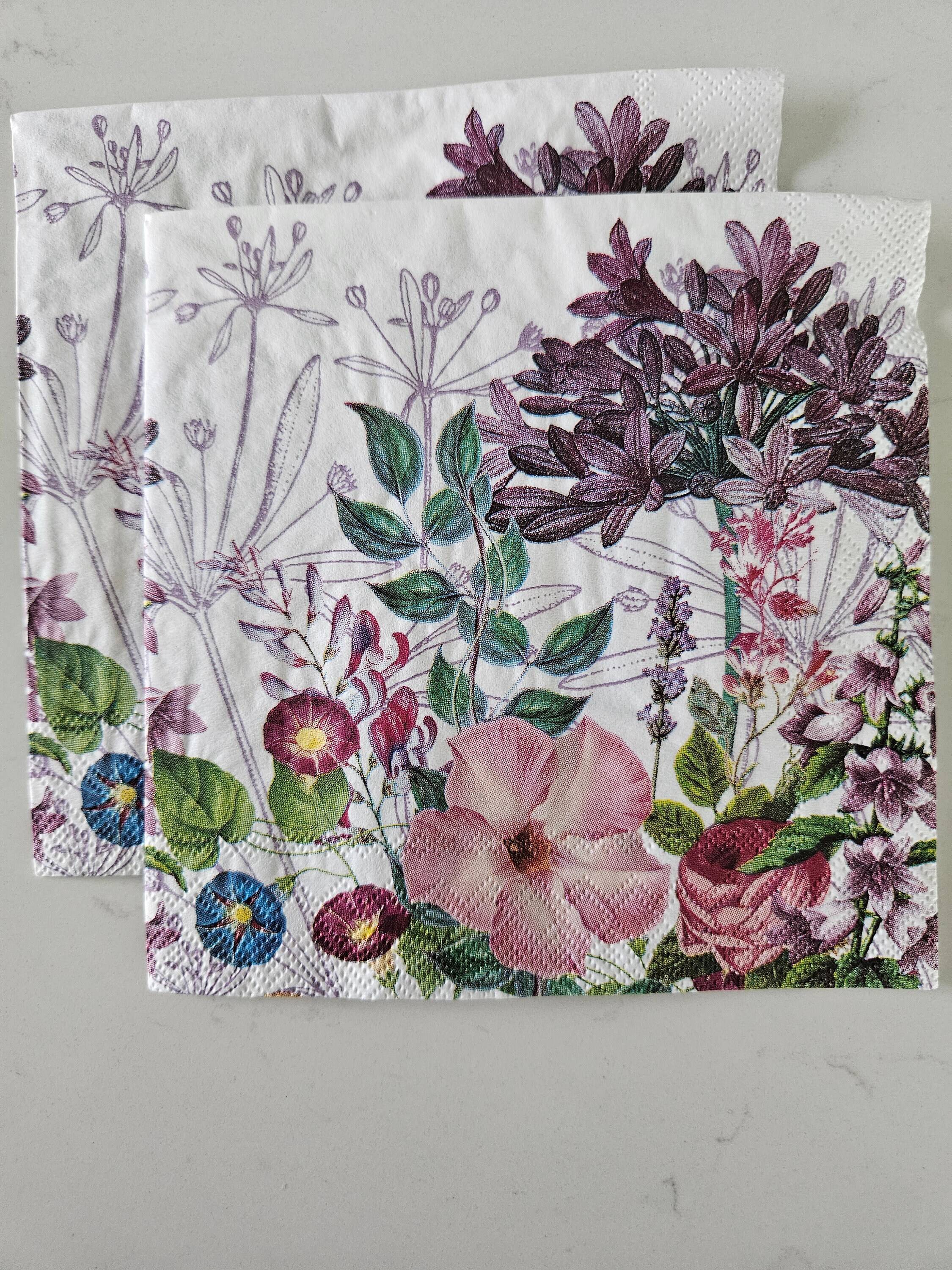 Violet and Purple Floral DECOUPAGE Napkin - Set of 2 Individual Napkins ...