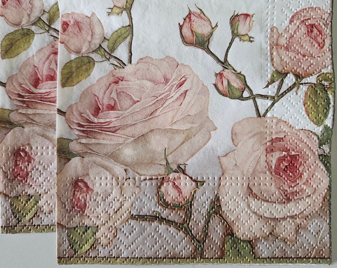 Vintage Pink Roses DECOUPAGE Napkin Set of 2 Individual Napkins ...