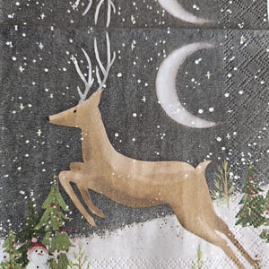 Leaping Reindeer COCKTAIL SIZE Napkin for DECOUPAGE - Set of (2 ...