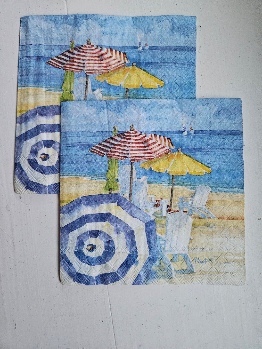 Watercolor Beach DECOUPAGE Napkin - Set of 2 Individual Napkins ...