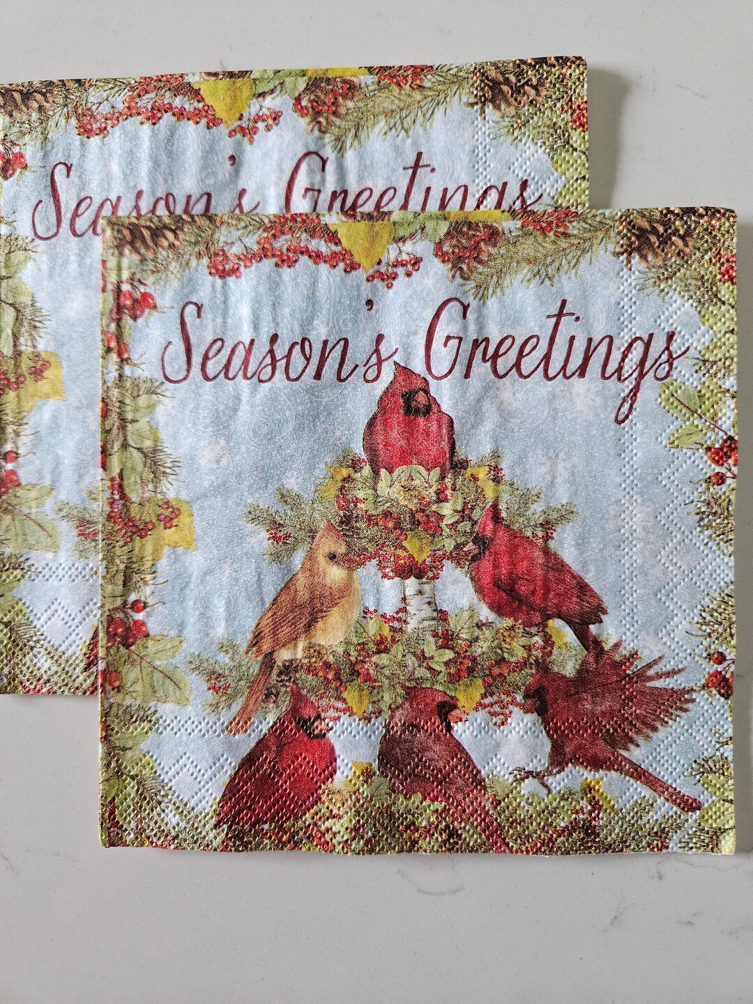 Cardinal Tree Season's Greetings COCKTAIL SIZE Napkin for DECOUPAGE ...