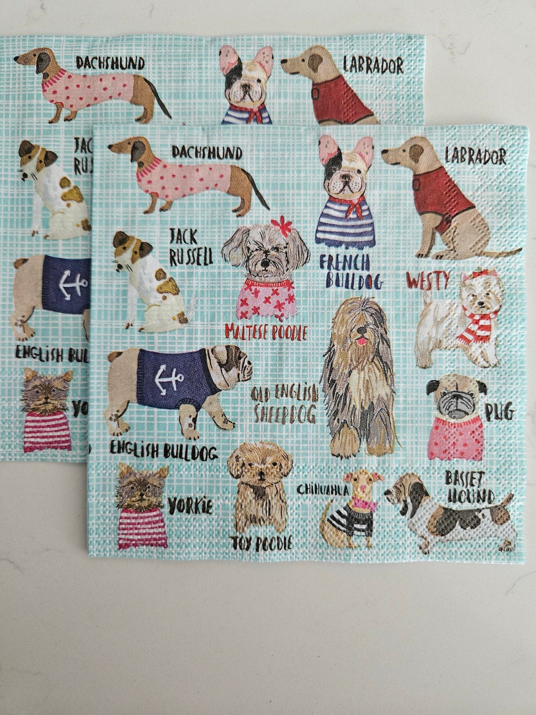 Dogs in Sweaters DECOUPAGE Napkin Set of 2 Individual Napkins COCKTAIL ...