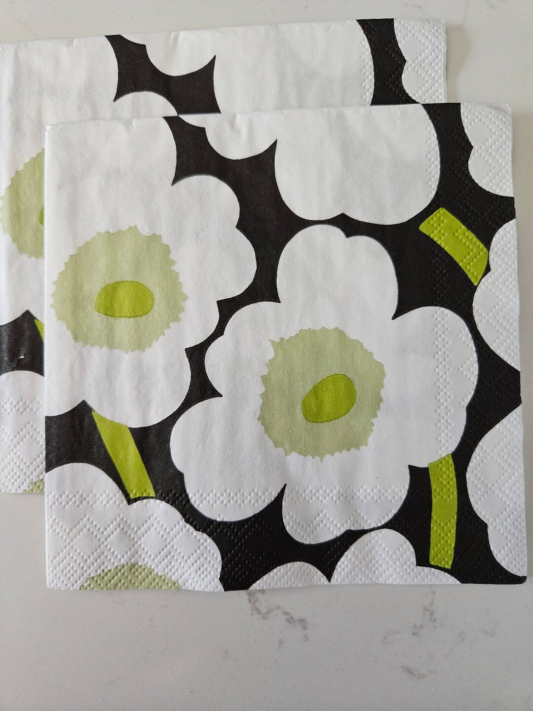 Black and Green Unikko Pattern COCKTAIL SIZE Paper Napkin for DECOUPAGE ...