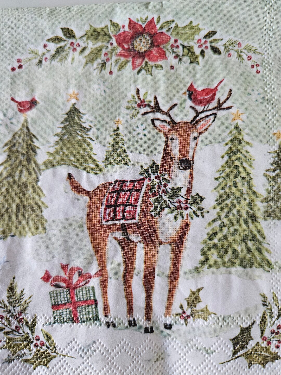 Christmas Joy Reindeer COCKTAIL SIZE Napkin for DECOUPAGE - Set of (2 ...