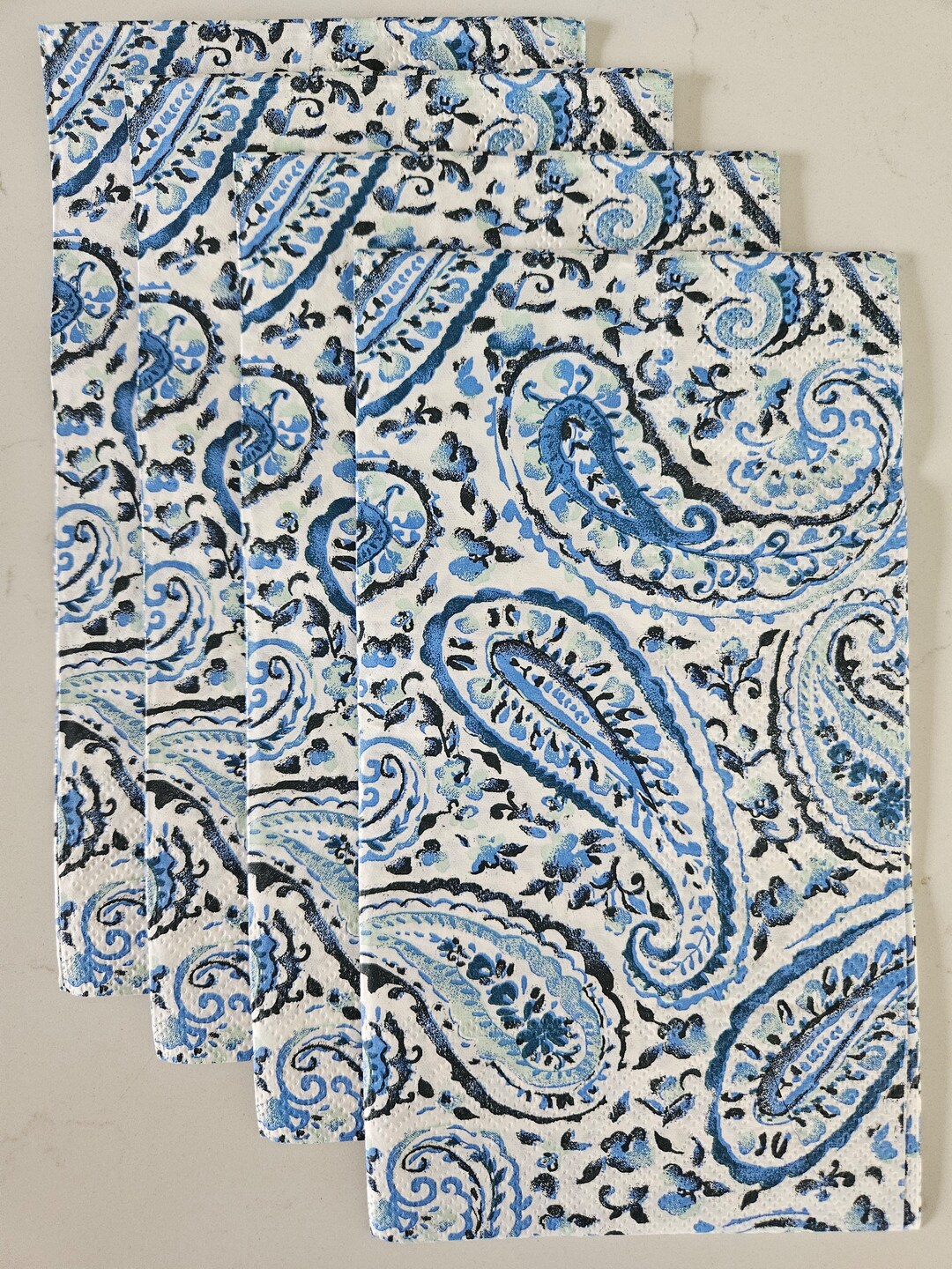 Blue Paisley Pattern GUEST TOWEL Size Napkin for DECOUPAGE Set of 4 ...