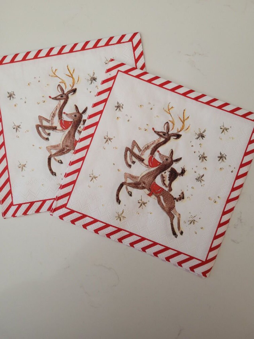 Reindeer COCKTAIL SIZE Napkin for DECOUPAGE - Set of (2) Individual ...