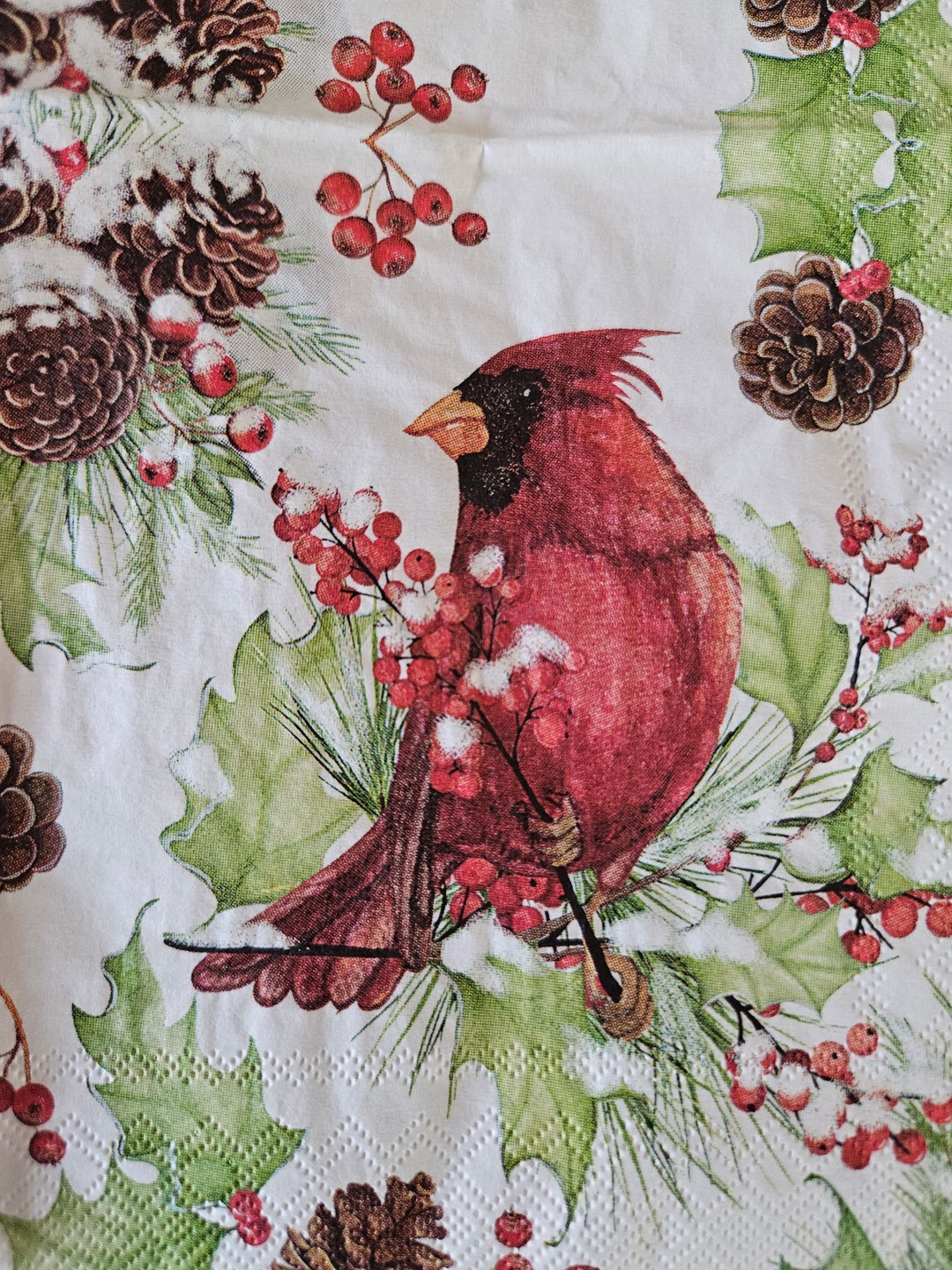 Cardinals in Holly DECOUPAGE Napkin - Set of 2 Individual Napkins ...