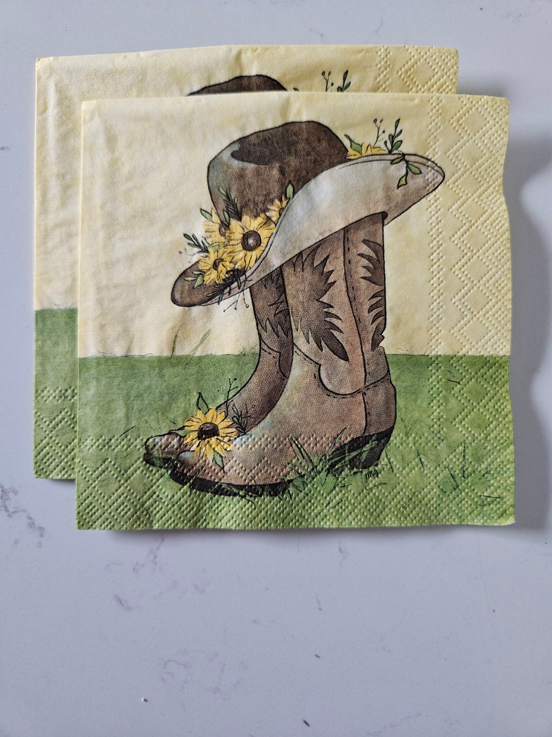Sunny Cowboy Boots DECOUPAGE Napkin Set of 2 Individual - Etsy