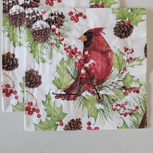 Cardinals in Holly DECOUPAGE Napkin - Set of 2 Individual Napkins ...