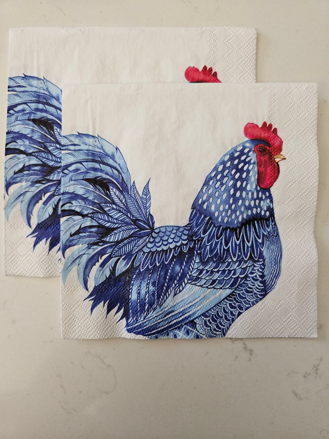 Americana Rooster and Hen DECOUPAGE Napkin - Set of 2 Individual ...