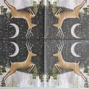 Leaping Reindeer COCKTAIL SIZE Napkin for DECOUPAGE - Set of (2 ...