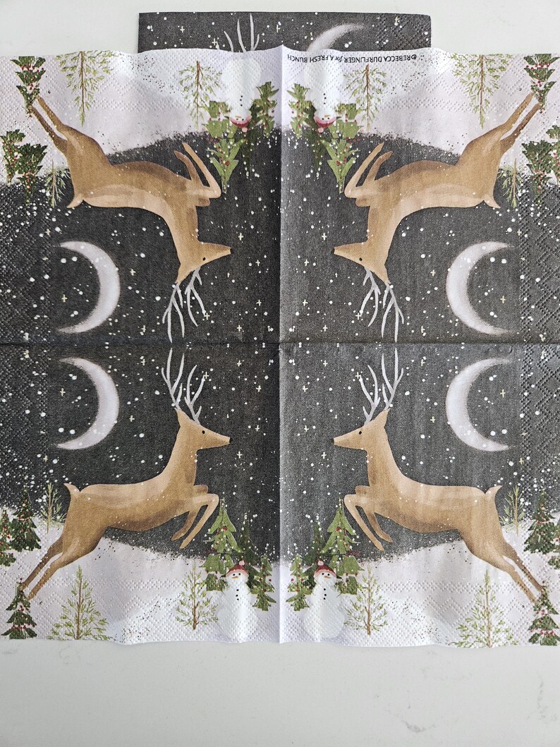 Leaping Reindeer COCKTAIL SIZE Napkin for DECOUPAGE - Set of (2 ...