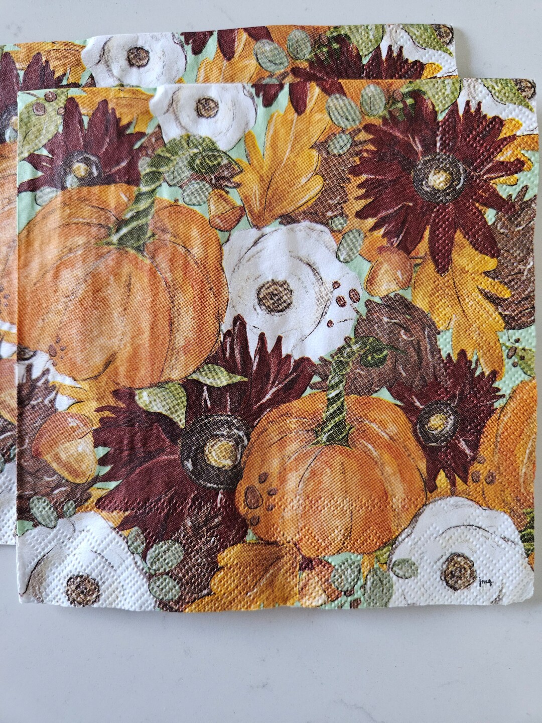 Fall Foliage DECOUPAGE COCKTAIL Size Napkin Set of 2 INDIVIDUAL Napkins ...