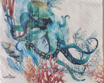 Lobsters Pattern DECOUPAGE Napkin Set of 2 Individual Napkins COCKTAIL ...