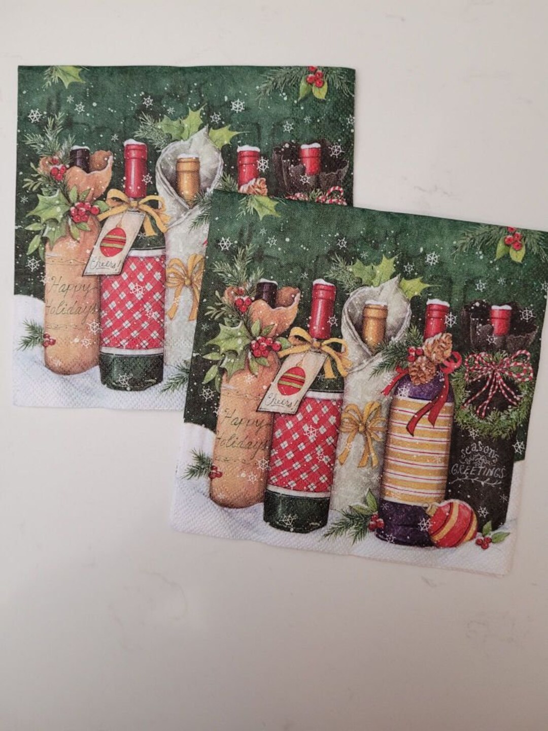 Christmas Wine COCKTAIL SIZE Napkin for DECOUPAGE - Set of (2 ...