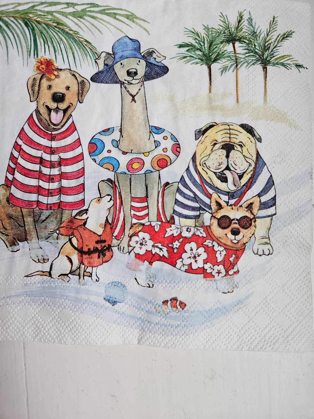 Beach Dogs DECOUPAGE Napkin - Set of 2 Individual Napkins - COCKTAIL ...