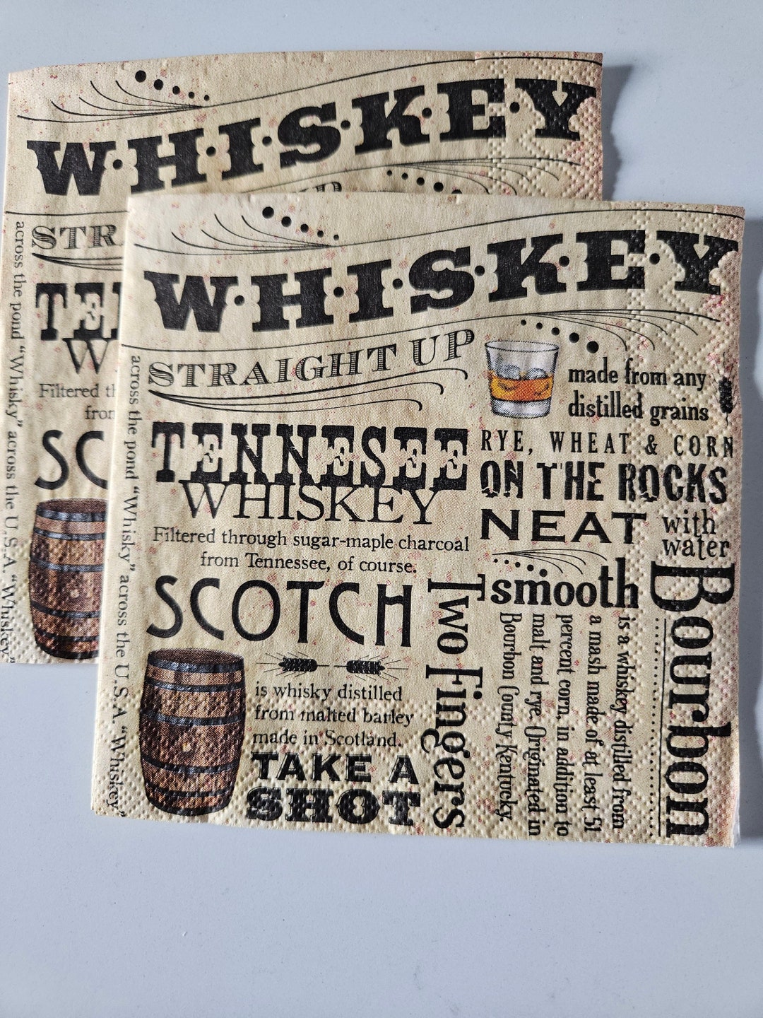 Whiskey DECOUPAGE Napkin - Set of 2 Individual Napkins - COCKTAIL SIZE ...