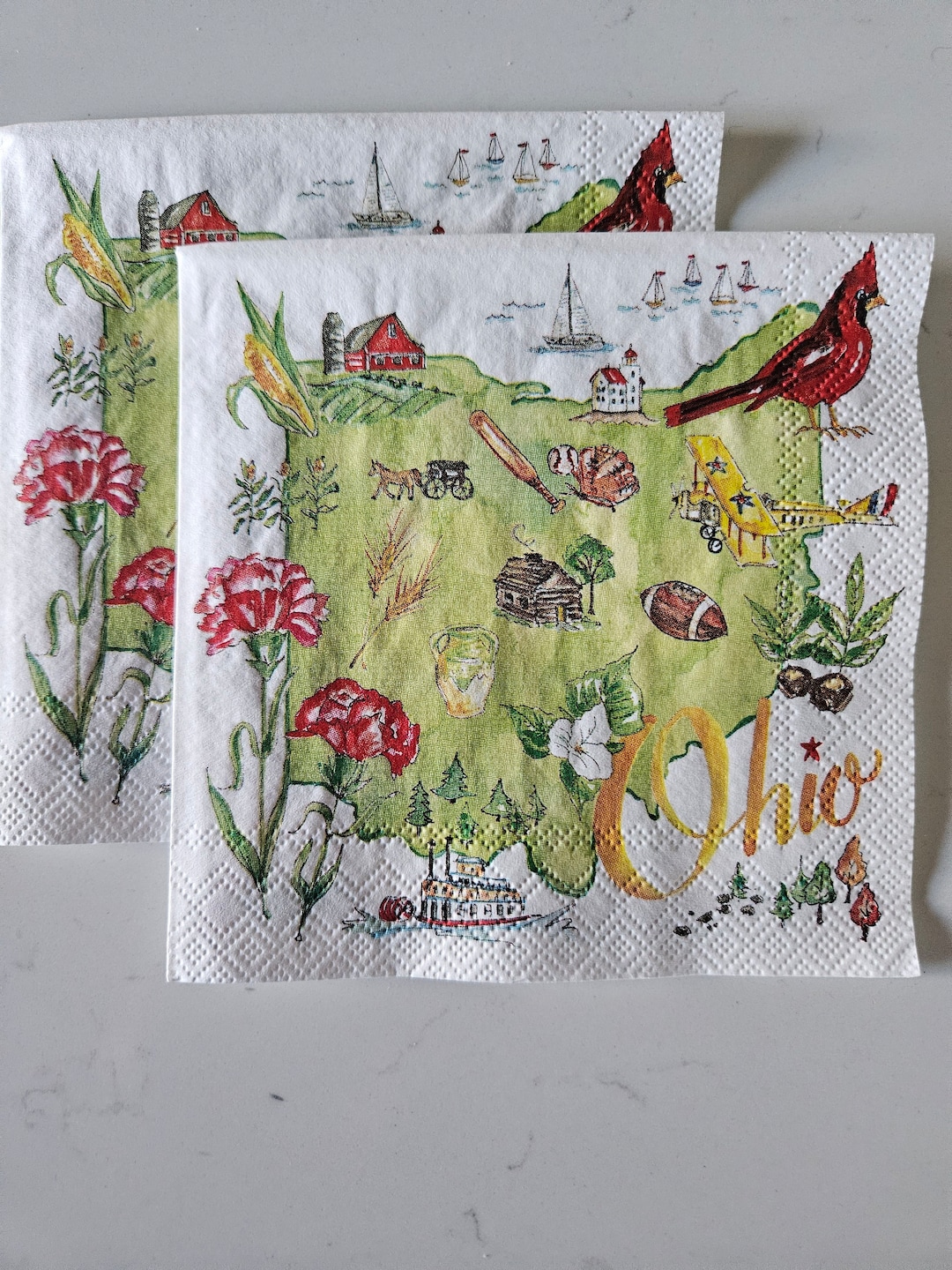 State of Ohio DECOUPAGE Napkin - Set of 2 Individual Napkins - COCKTAIL ...