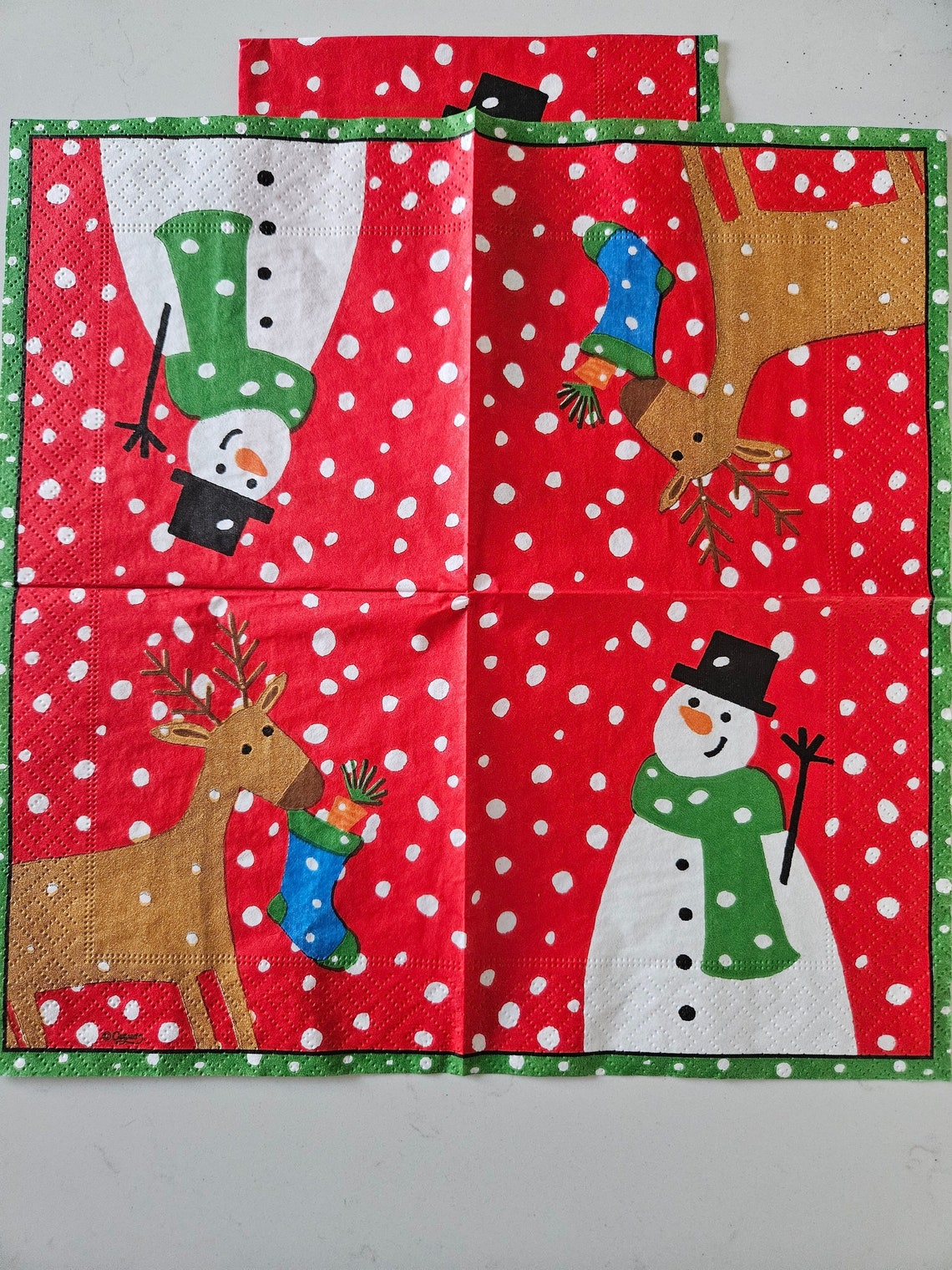 Snowman and Reindeer COCKTAIL SIZE Napkin for DECOUPAGE - Set of (2 ...