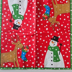 Snowman and Reindeer COCKTAIL SIZE Napkin for DECOUPAGE - Set of (2 ...