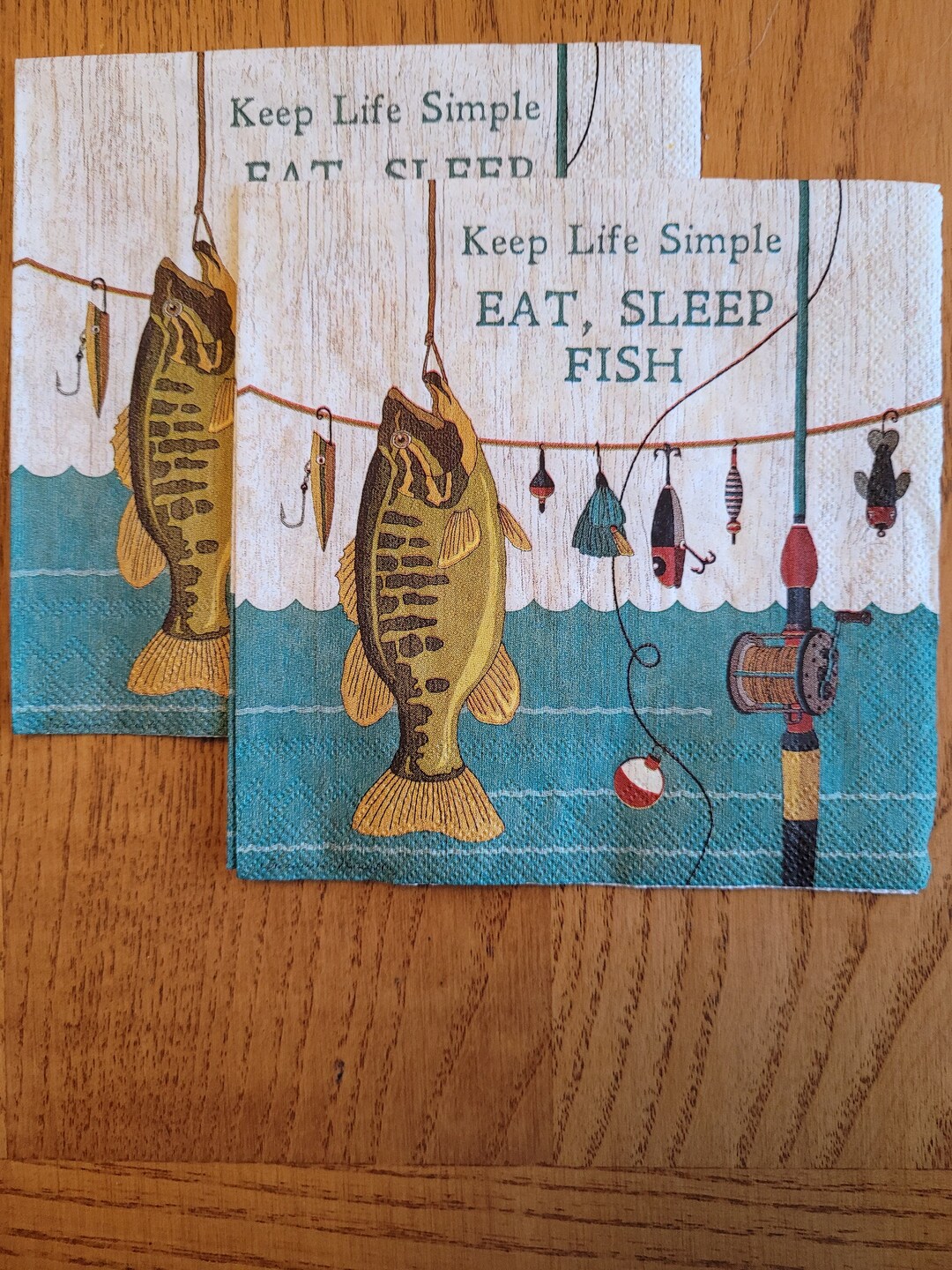 Eat, Sleep, Fish COCKTAIL SIZE DECOUPAGE Paper Napkin set of 2 ...
