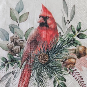 Red Cardinal DECOUPAGE Napkin - Set of 2 Individual Napkins - COCKTAIL ...
