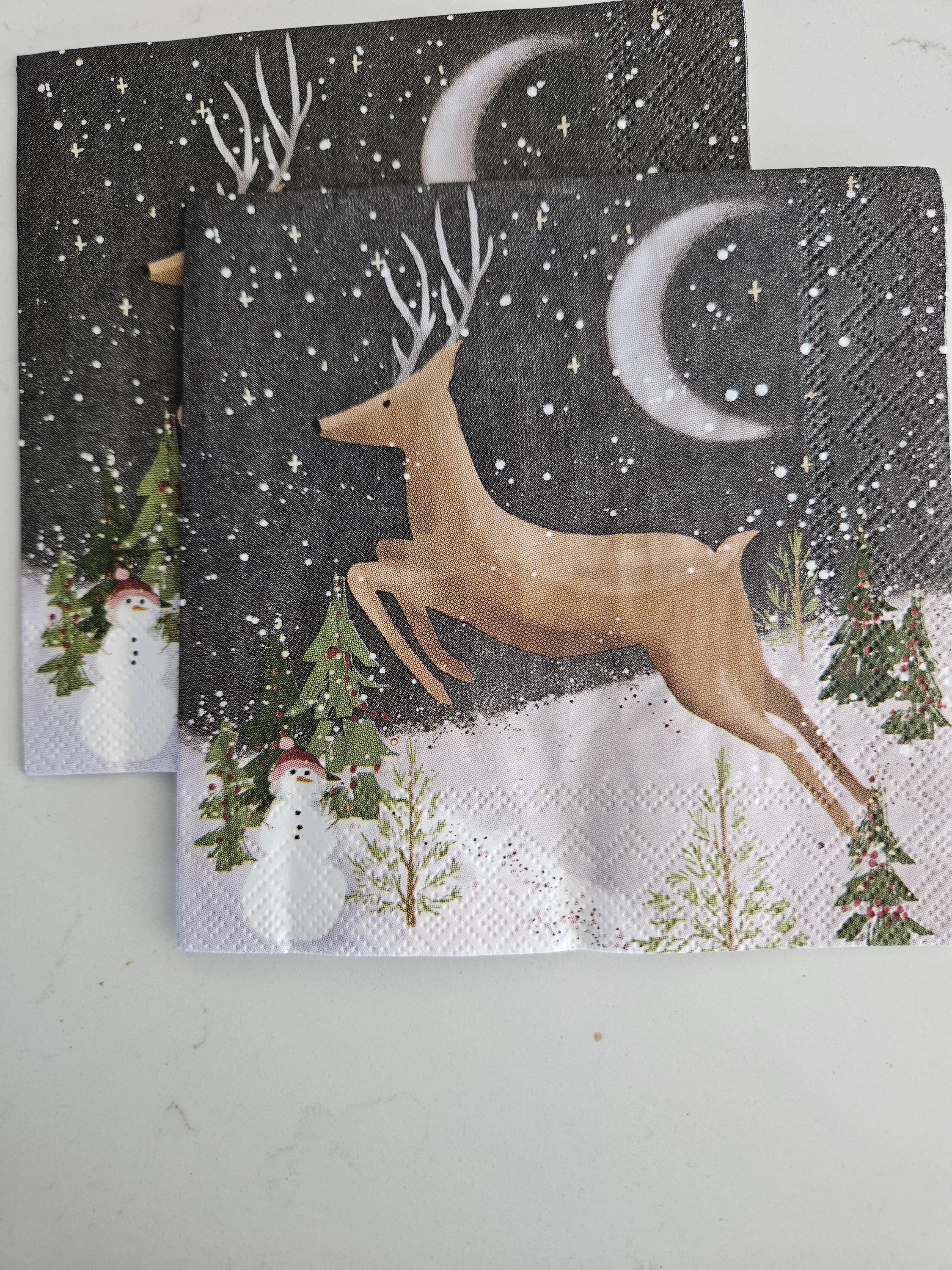 Leaping Reindeer COCKTAIL SIZE Napkin for DECOUPAGE - Set of (2 ...