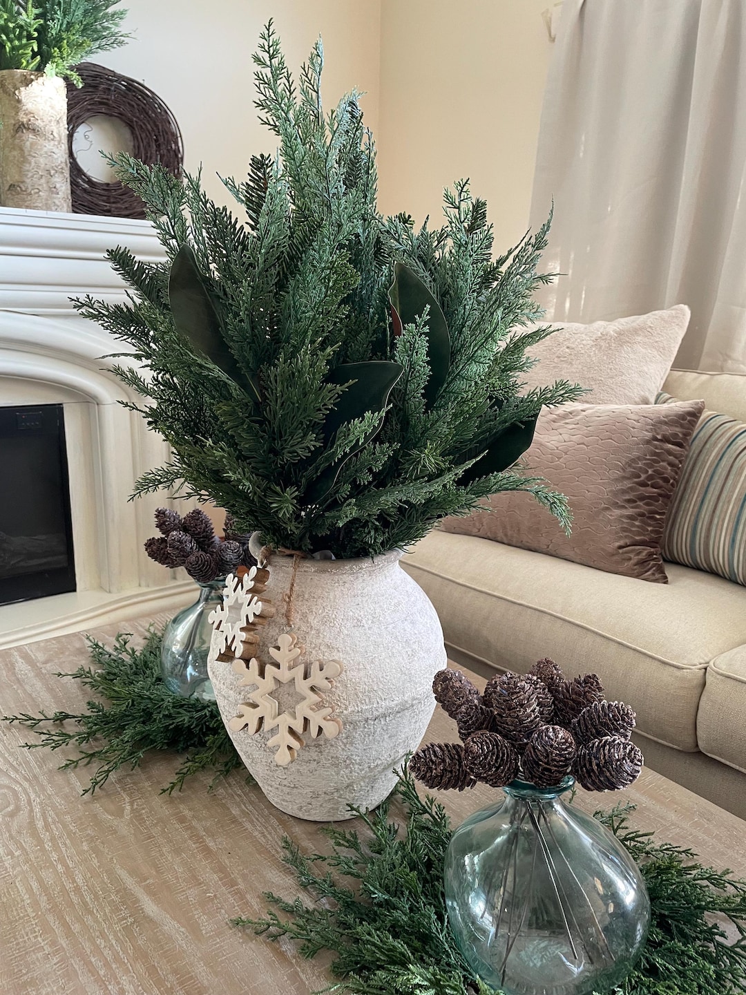 New! Real Touch Magnolia Mixed Winter Pine Greenery 26” Stems Cedar ...