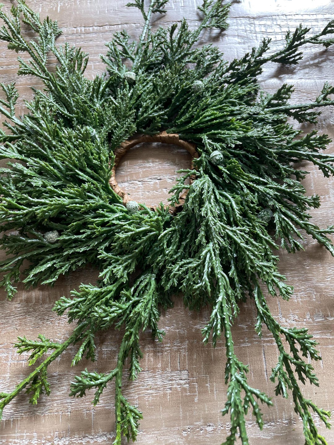 Real Touch Seeded Juniper Mini Candle Wreaths Winter Table Decor ...