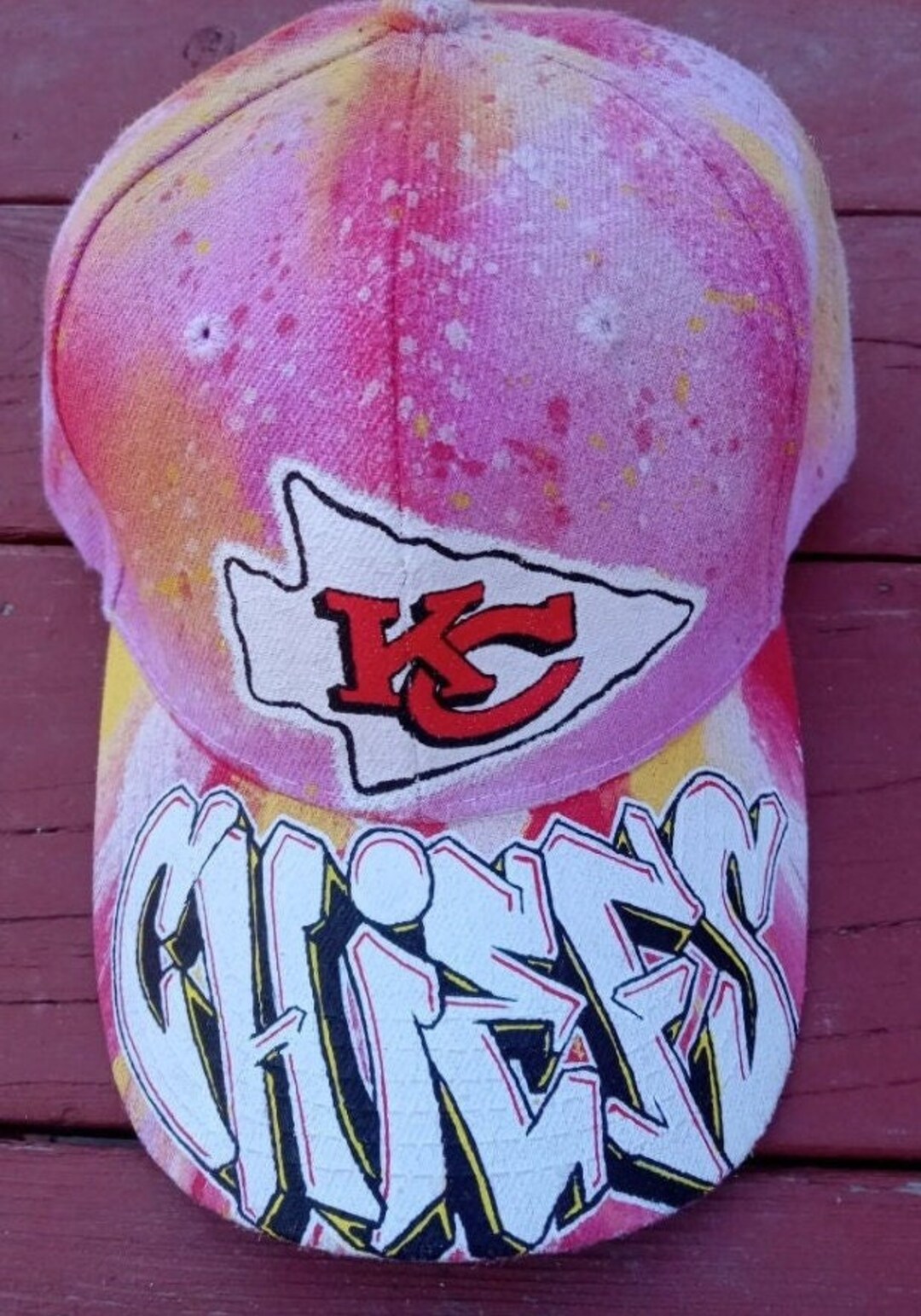 Kansas City Chiefs Graffiti Cap Hand Painted Tie Dye Hat Velcro One of ...