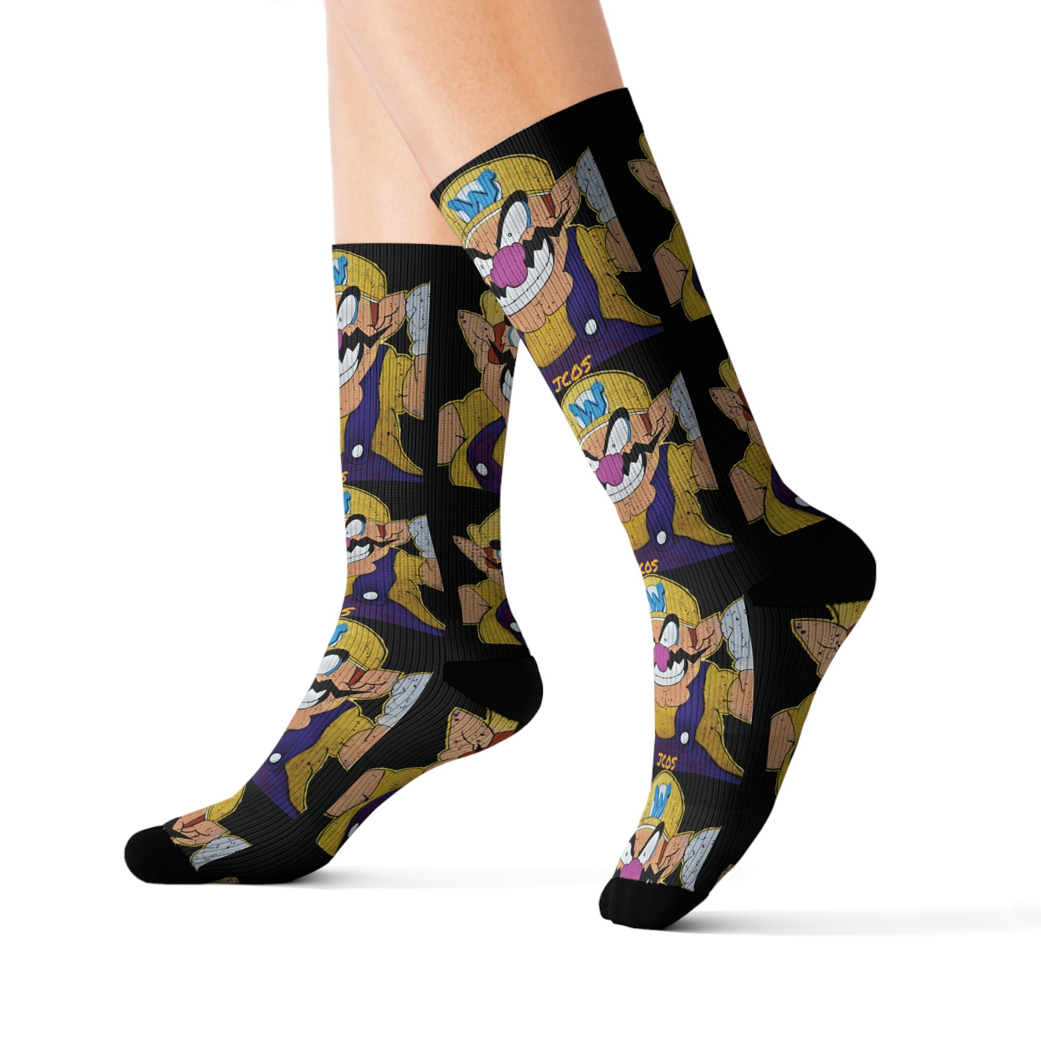 Wario Fan Art Spray Paint Artwork Black Sublimation Socks Kids Adults ...