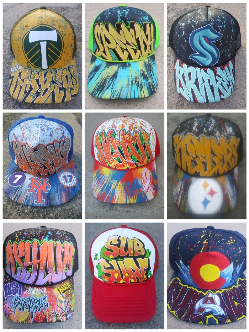 CUSTOM Artwork Canvas Boards Graffiti Trucker Hats Spray Paint Art Oil ...