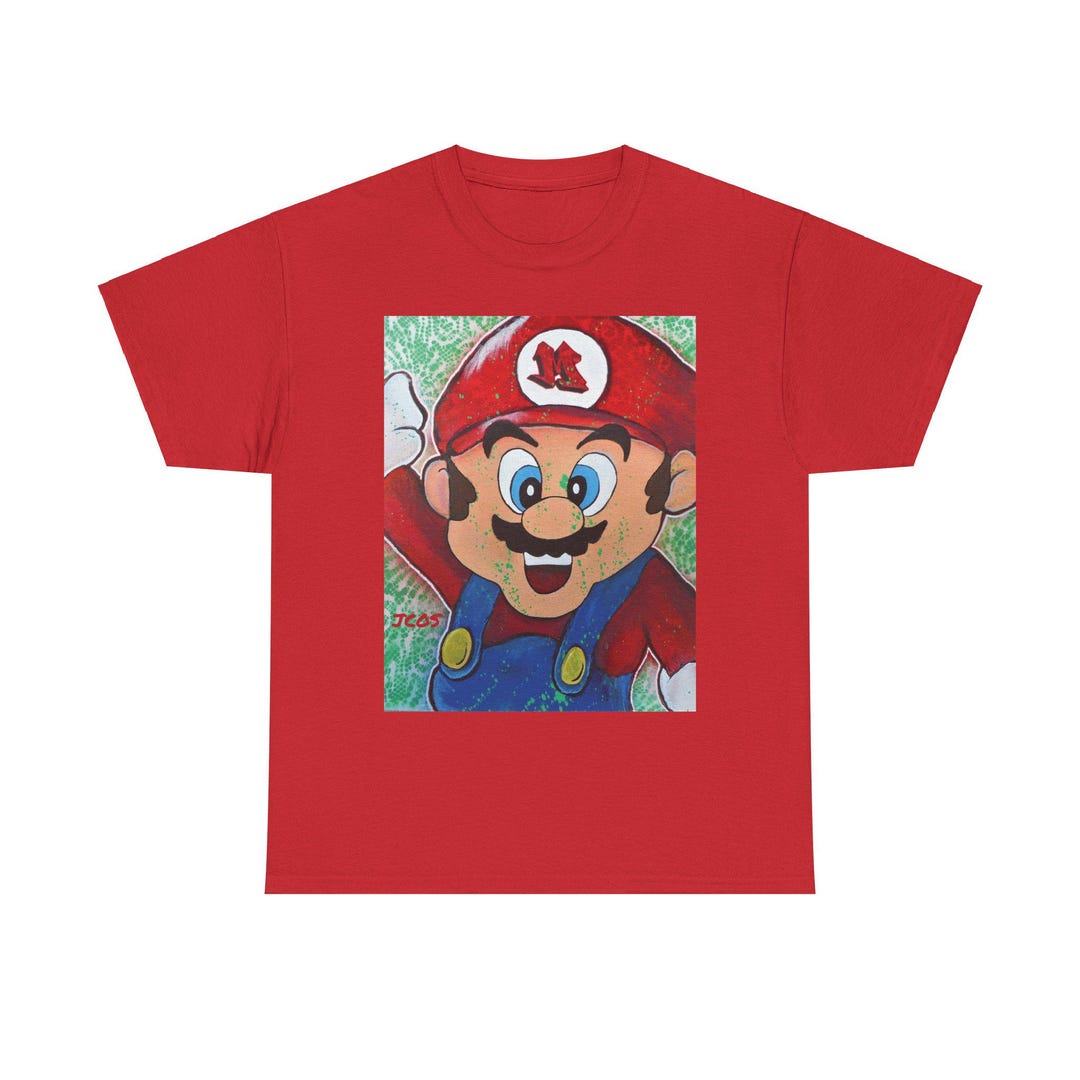Red Mario Bros Spray Paint Artwork Unisex Heavy Cotton Tee Kids Adults ...
