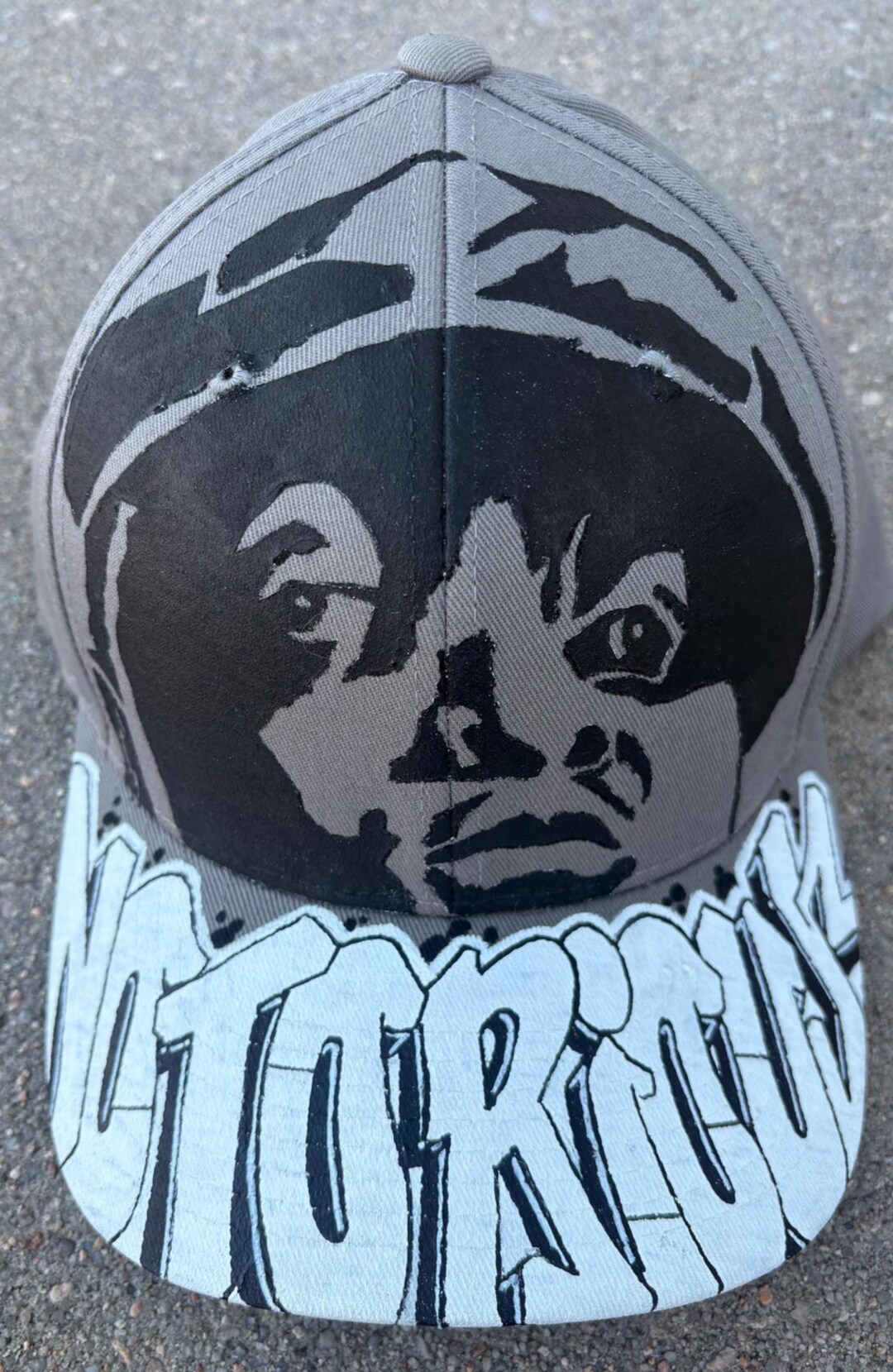 Notorious Big Biggie Smalls Hat Gray Cap Grey Flex Fit Spray Paint ...