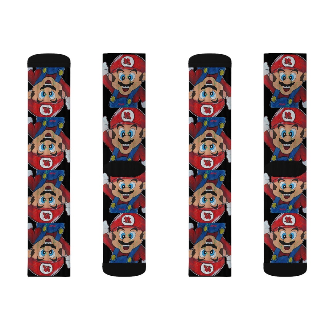 Mario Spray Paint Artwork Black Sublimation Socks Gaming Gear Large and ...