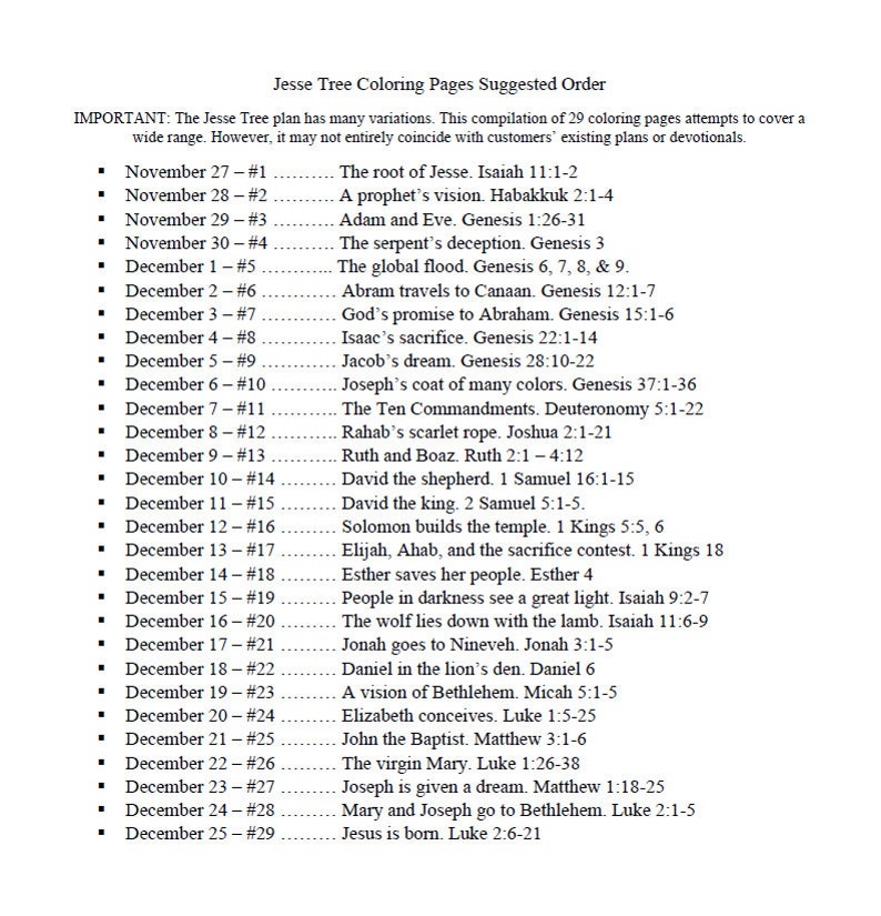 Jesse Tree Coloring Pages - Etsy