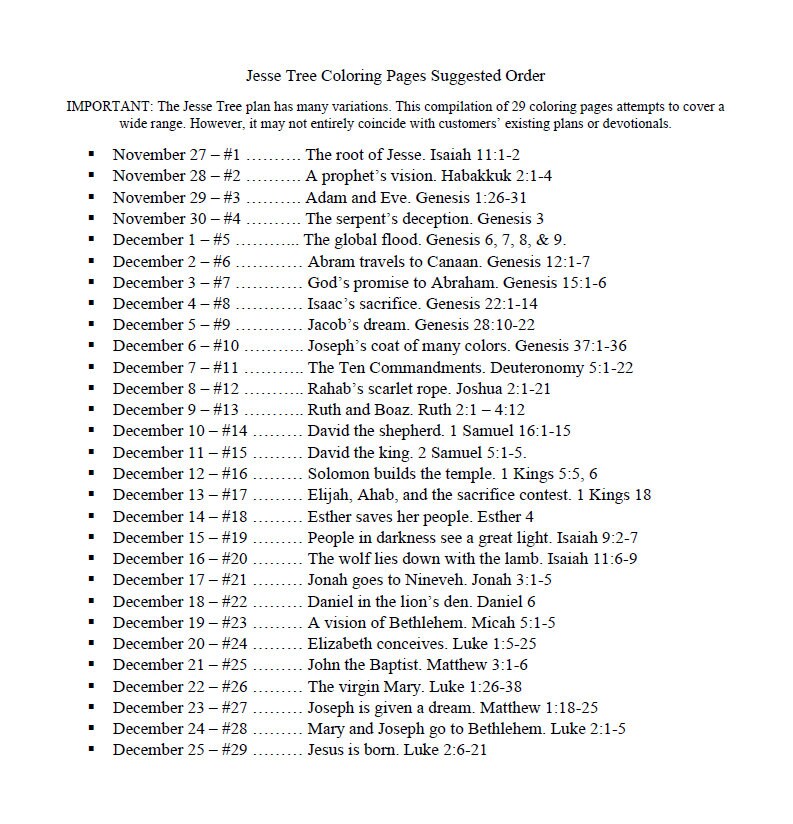 Jesse Tree Coloring Pages - Etsy