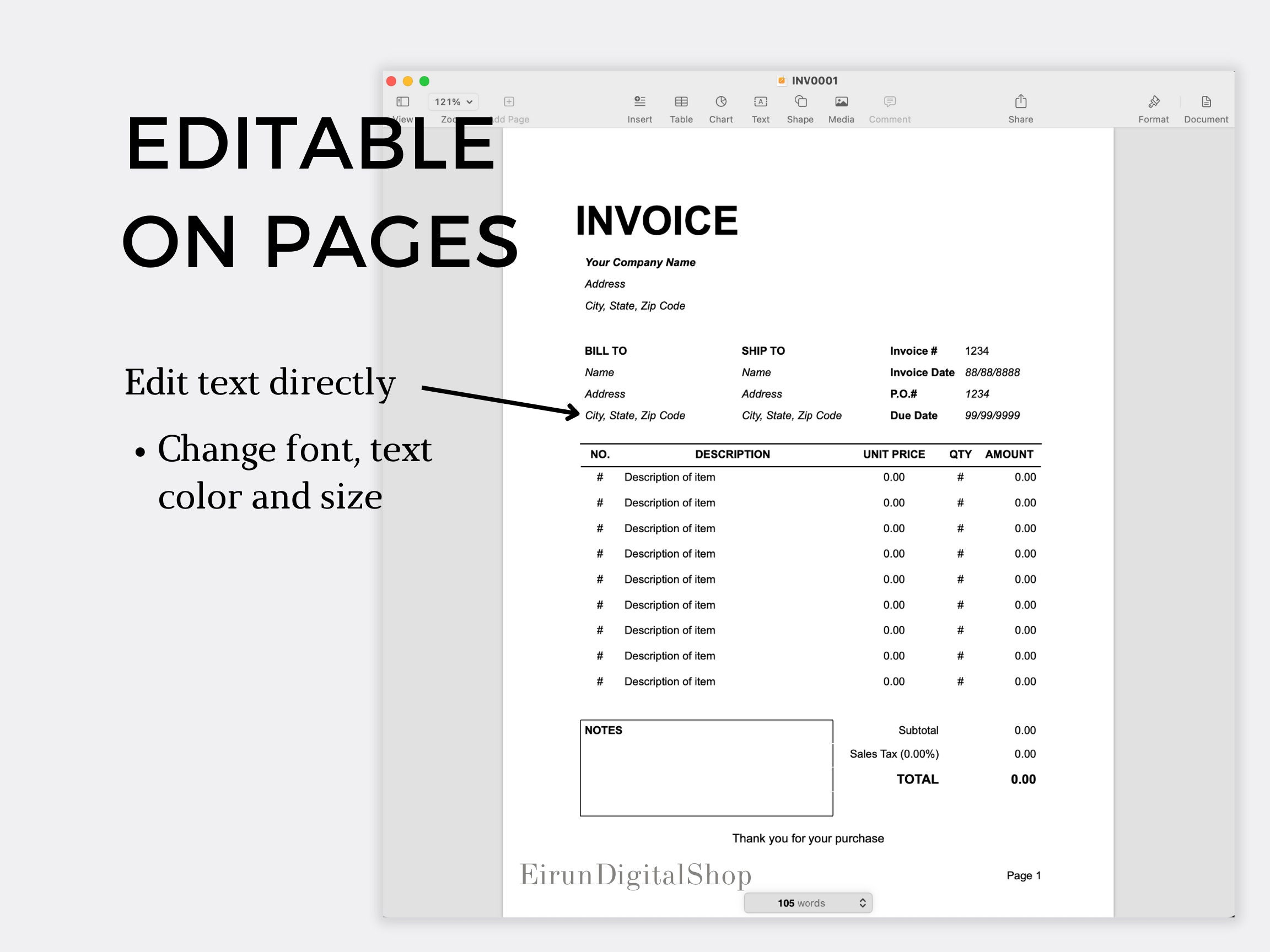 Invoice Template Editable Pdf/word/googledocs/pages - Etsy
