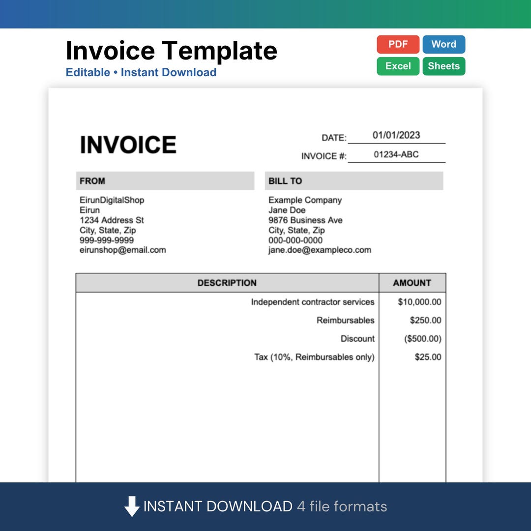 Professional Invoice Template | for Small Business, Editable Service ...