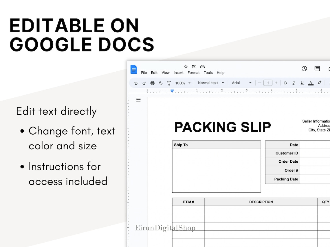 Packing Slip Template || Editable PDF/ Word/ Googledocs/ Googlesheets ...