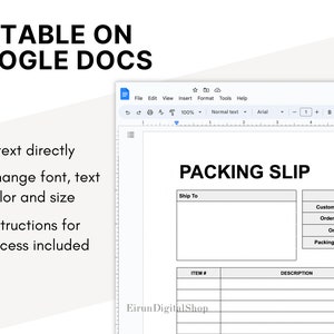 Packing Slip Template || Editable PDF/ Word/ Googledocs/ Googlesheets ...