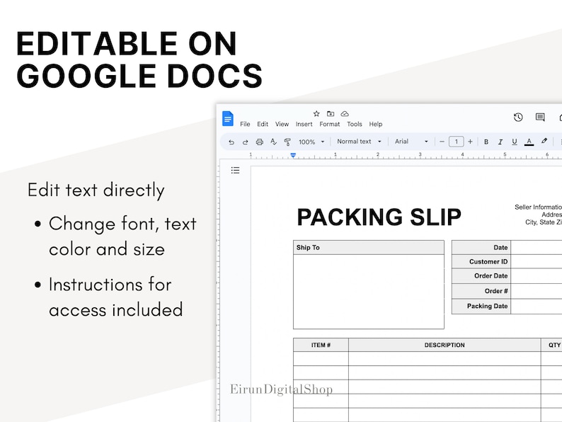 Packing Slip Template || Editable PDF/ Word/ Googledocs/ Googlesheets ...