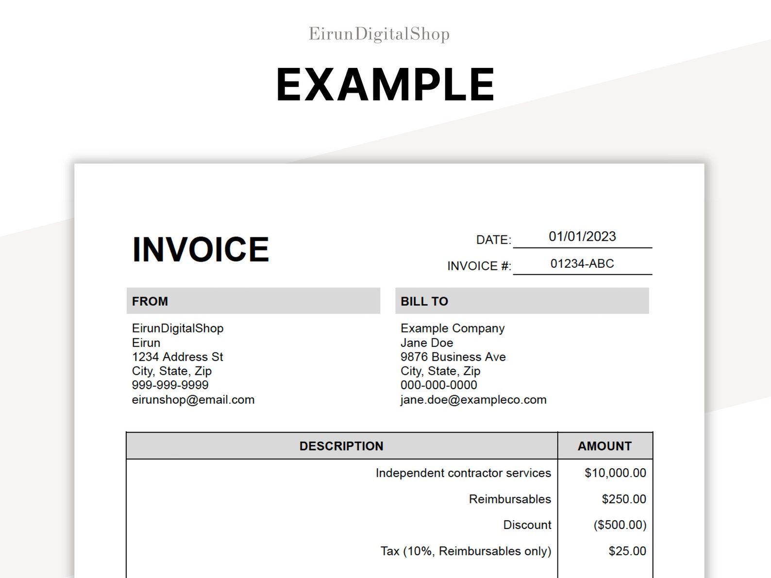 Invoice Template || Editable PDF/ Word/ Googledocs/ Googlesheets ...