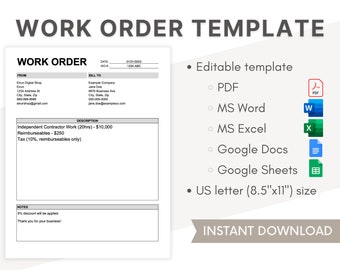 Work Order Form Template Excel