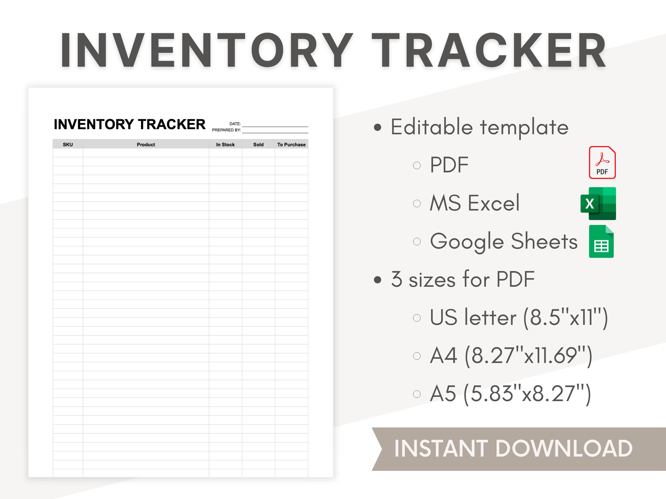Business Inventory Tracker || Editable Pdf/google Sheets/excel Template ...