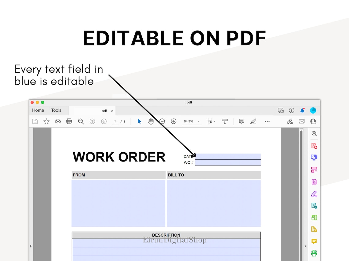 Work Order Template || Editable PDF/ Word/ Googledocs/ Googlesheets ...