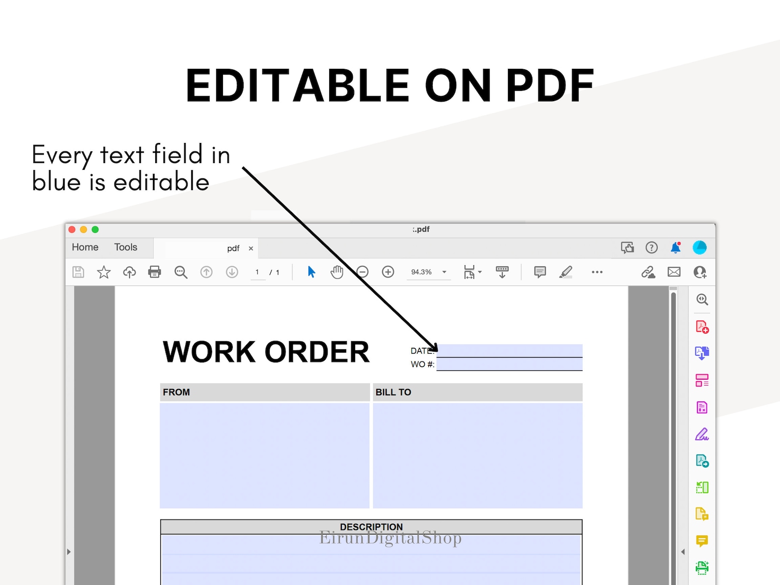 Work Order Template || Editable PDF/ Word/ Googledocs/ Googlesheets Template, Customizable ...