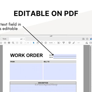 Work Order Template || Editable PDF/ Word/ Googledocs/ Googlesheets Template, Customizable ...